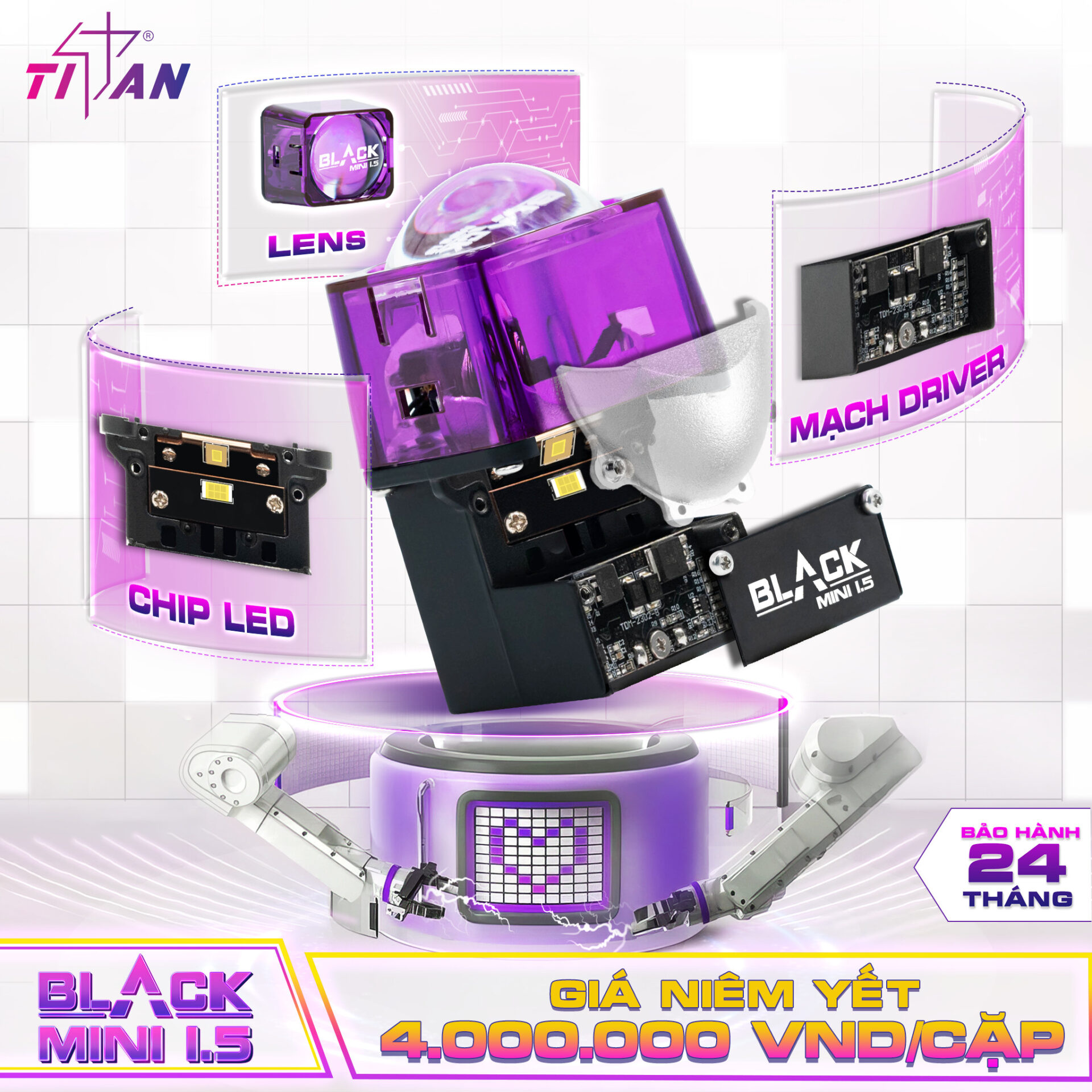 Bi Led Titan Black Mini 1.5 Inch